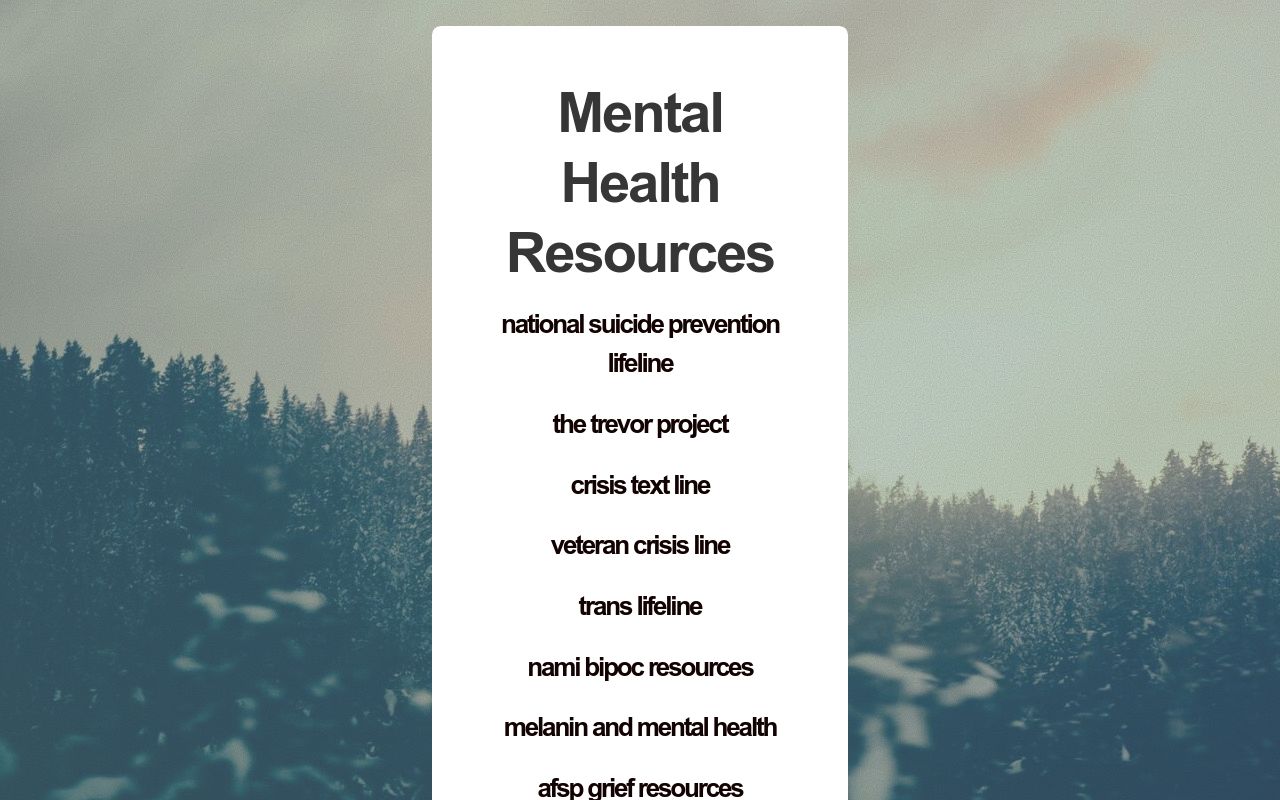 Mental Health Resources
